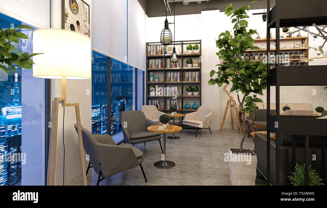 3d render luxury cafe restaurant Stock Photo - Alamy