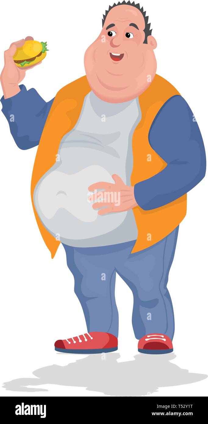 Full man eating a lot of hamburgers. vector graphics Stock Vector Image ...