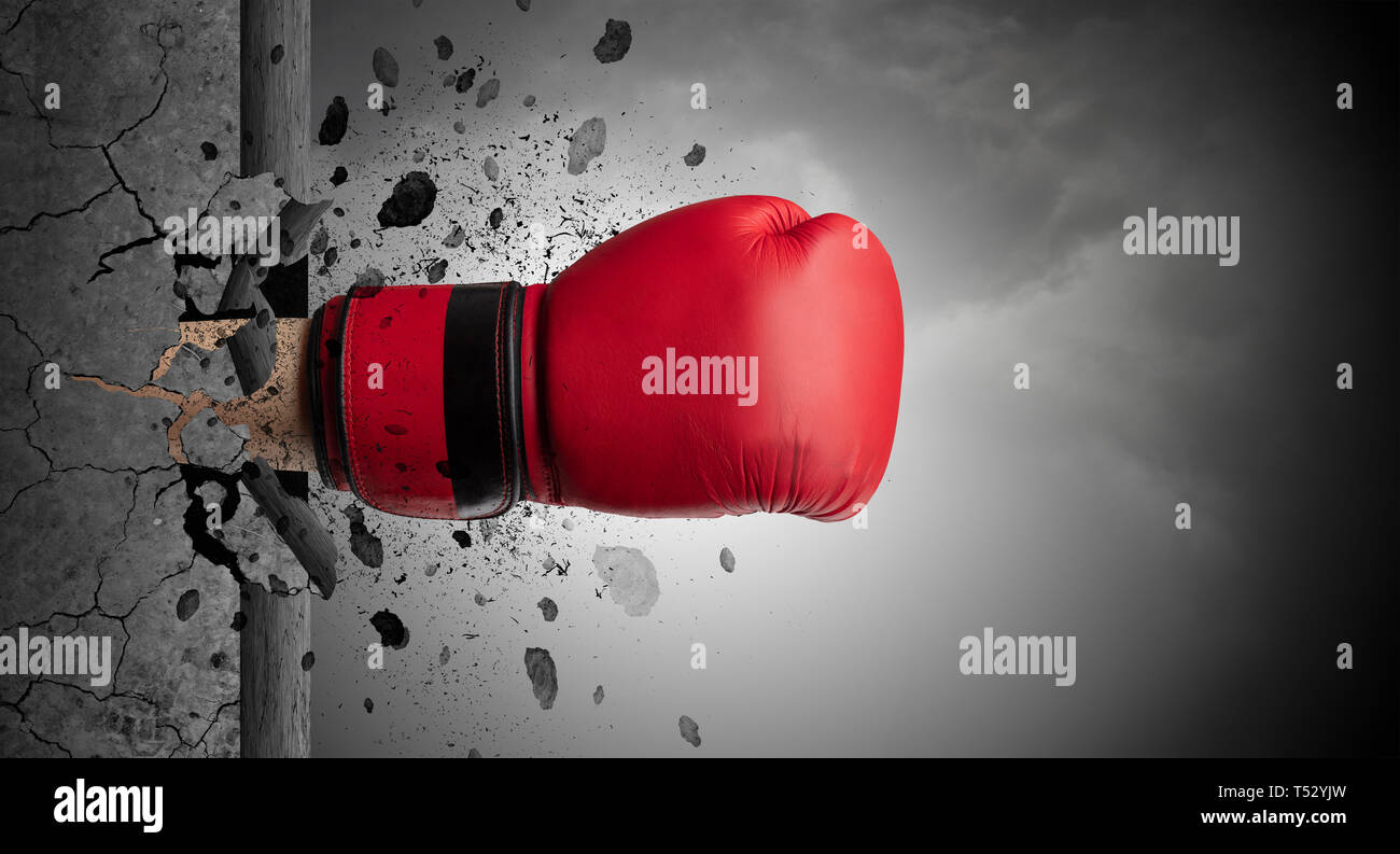 Big hand hits intense and breaks a crass stonewall Stock Photo - Alamy