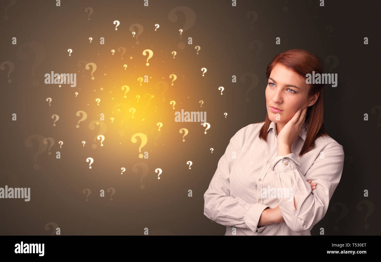 Young person standing with exclamation sign concept Stock Photo - Alamy