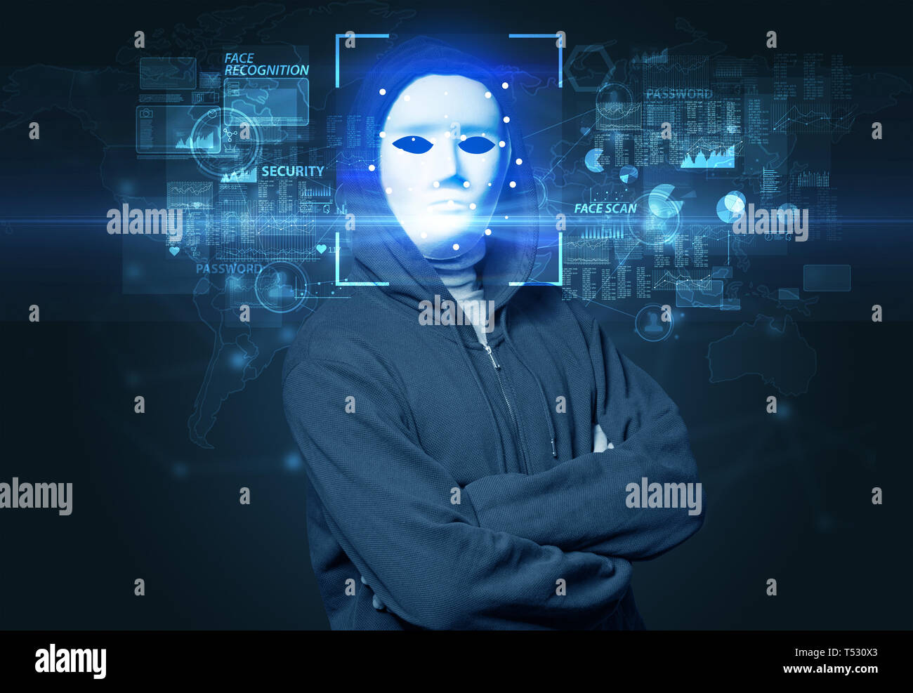 Biometric verification. Face recognition with several points Stock ...