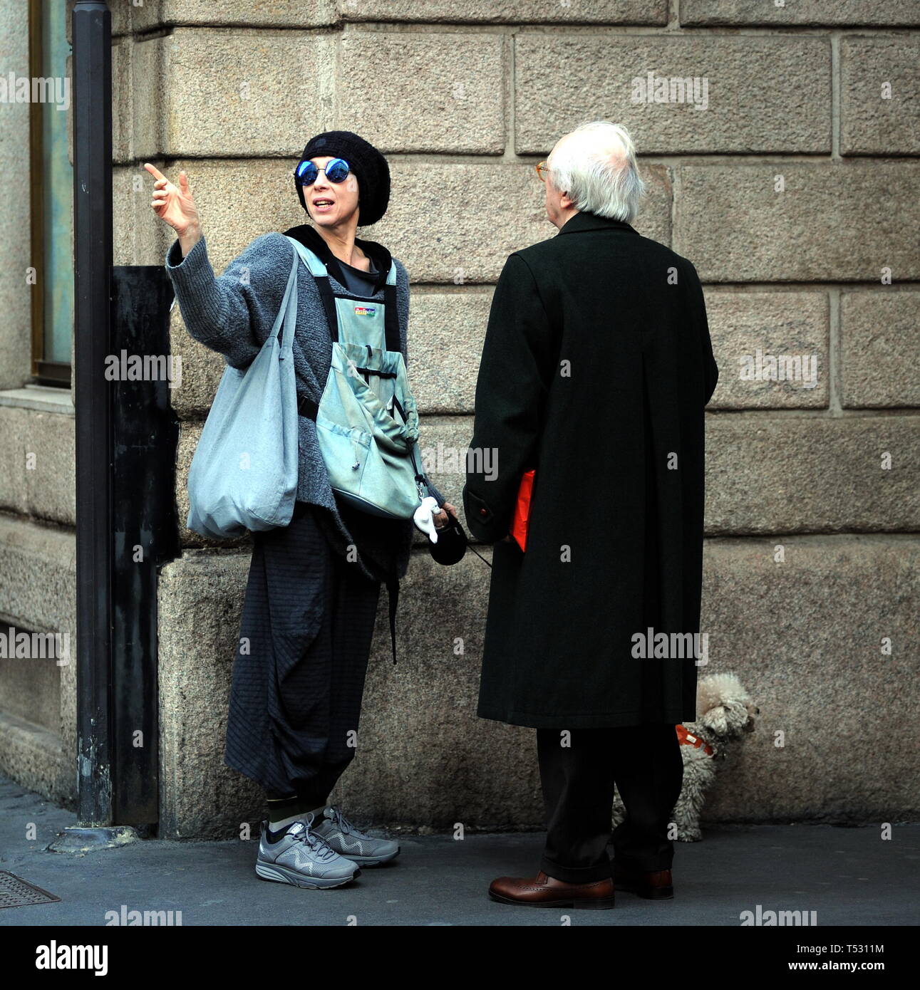 Veronica Pivetti walking her dog with a friend in Milan Featuring ...