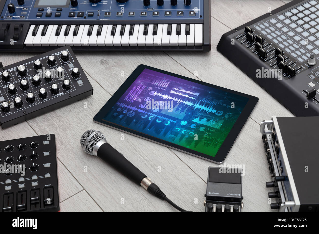 Electronic music instruments, microphone, piano, consoles and tablet ...