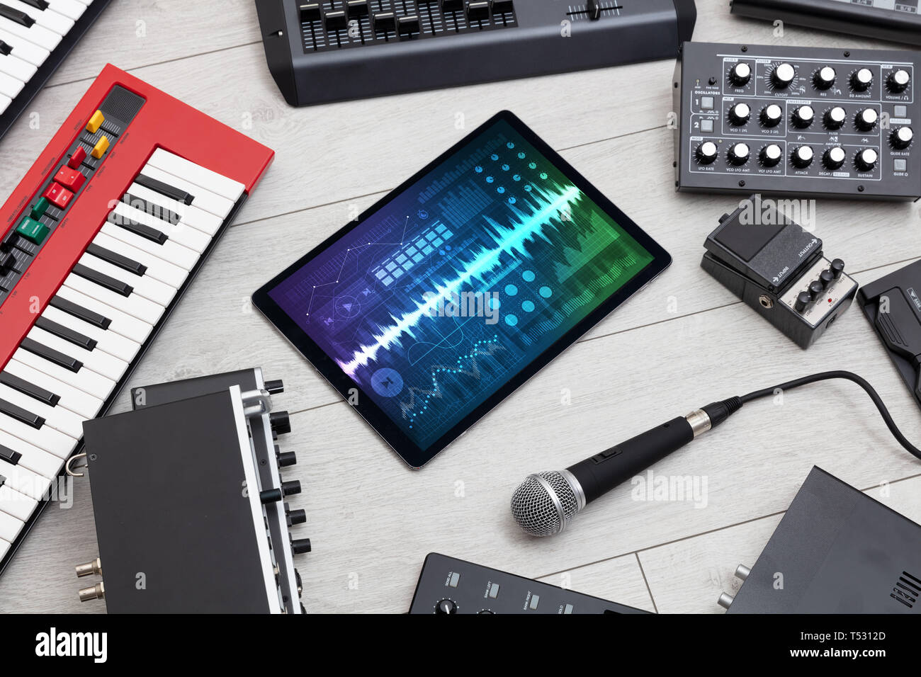 Music instruments and tablet with recording sound concept Stock Photo ...