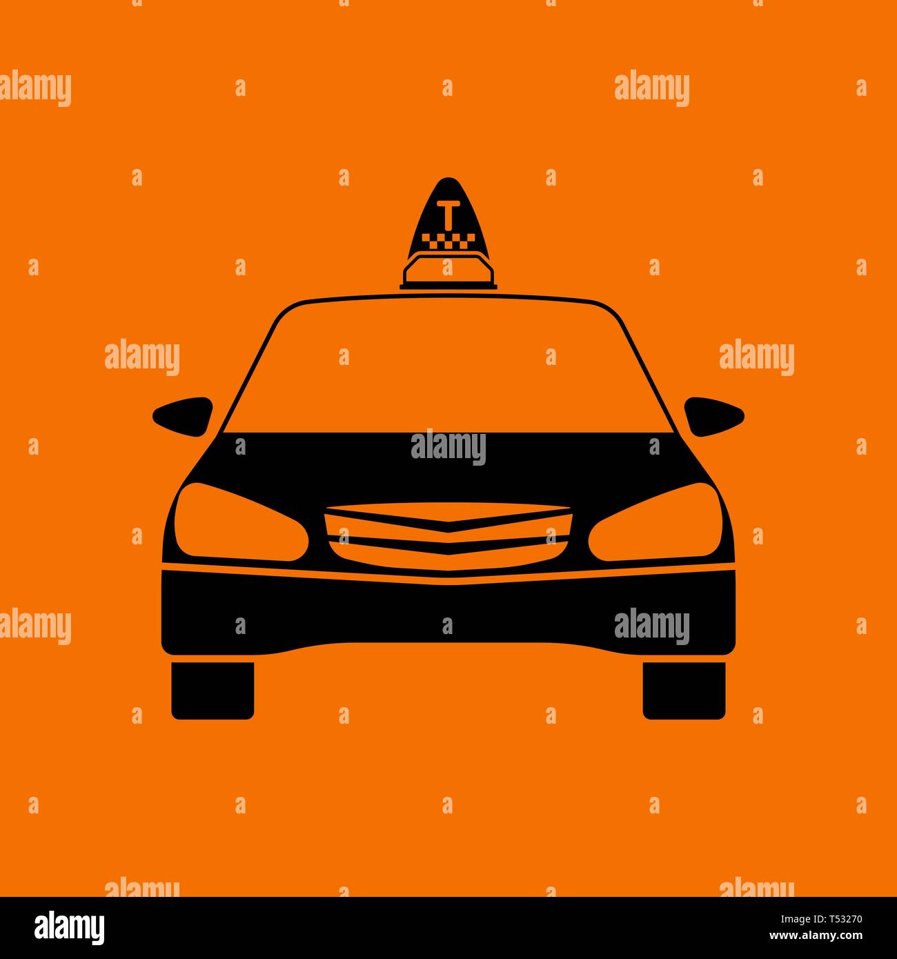 Taxi icon front view. Black on Orange background. Vector illustration ...