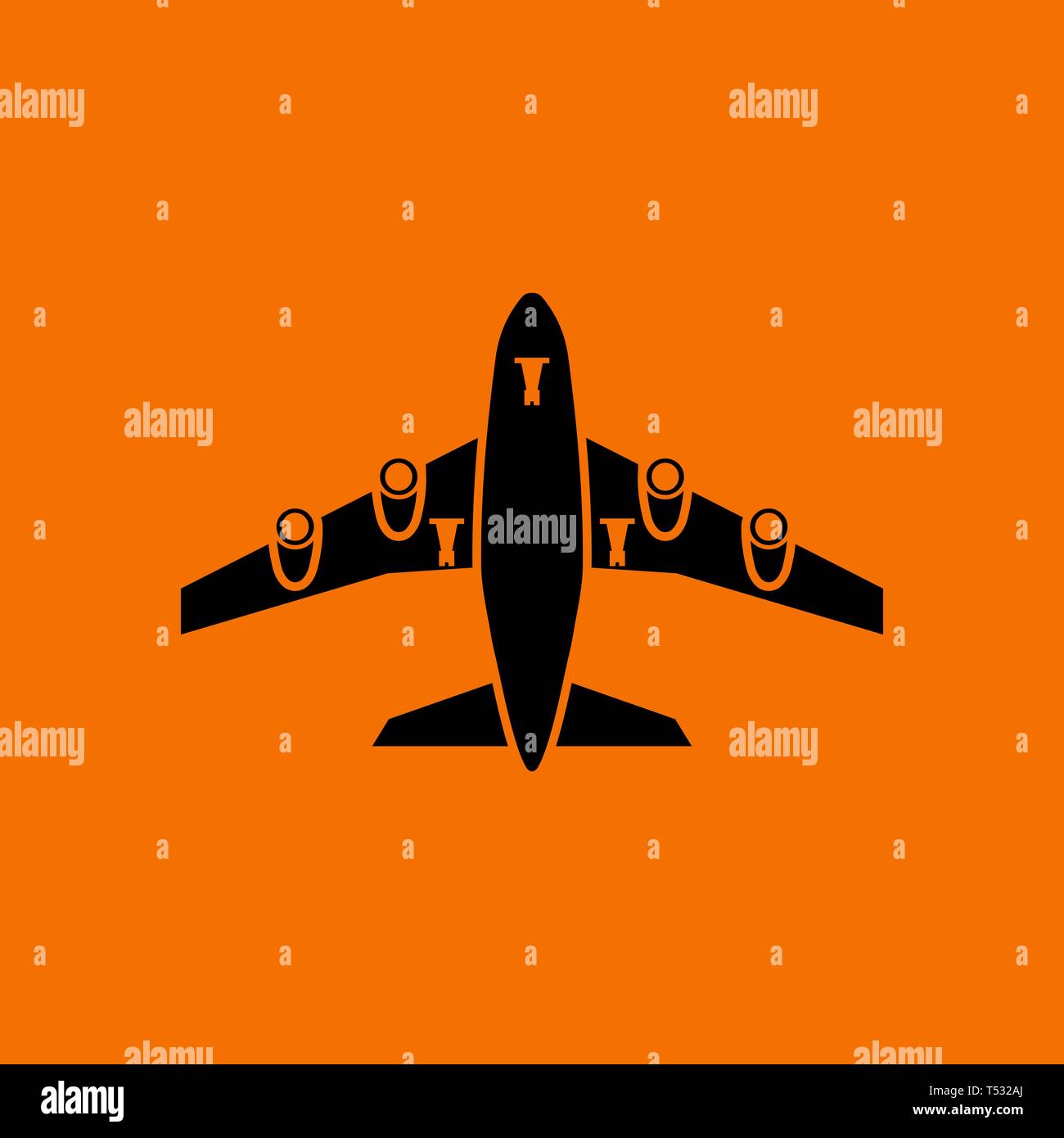 Airplane takeoff icon front view. Black on Orange background. Vector ...