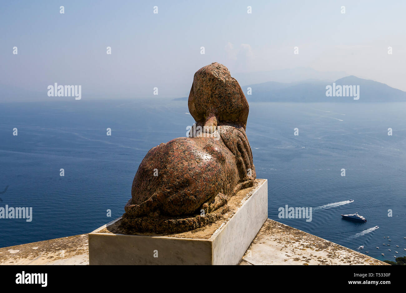 Sphinx statue looking over Capri island, Capri, Italy Stock Photo - Alamy