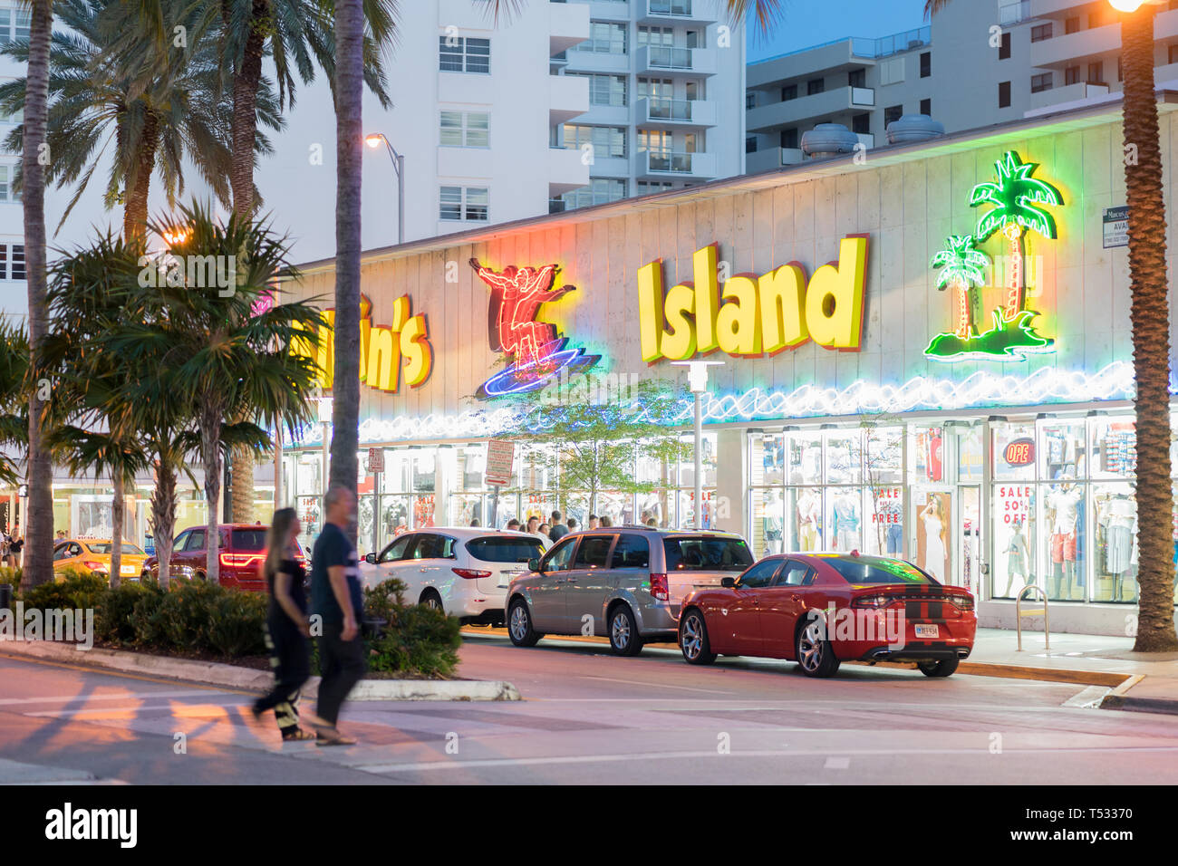 neon lights shops on south beach Miami Stock Photo - Alamy