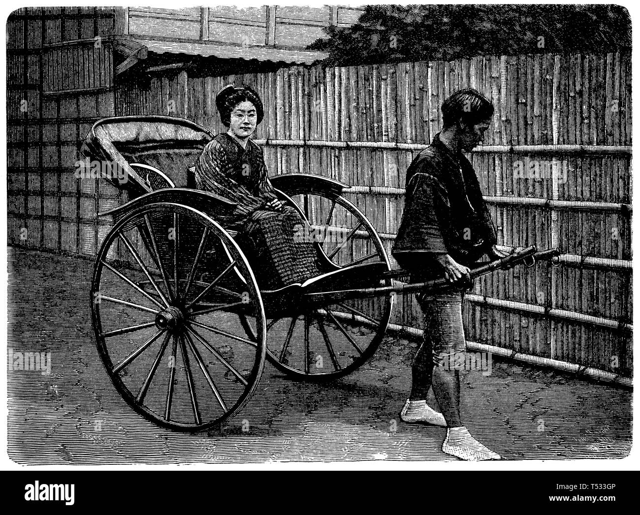Japanese woman transported in a rickshaw, anonym 1897 Stock Photo - Alamy