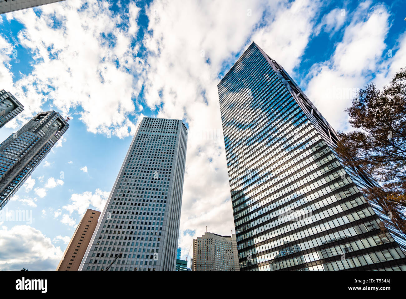 High-rise buildings and blue sky - Shinjuku, Tokyo, Japan Stock Photo ...