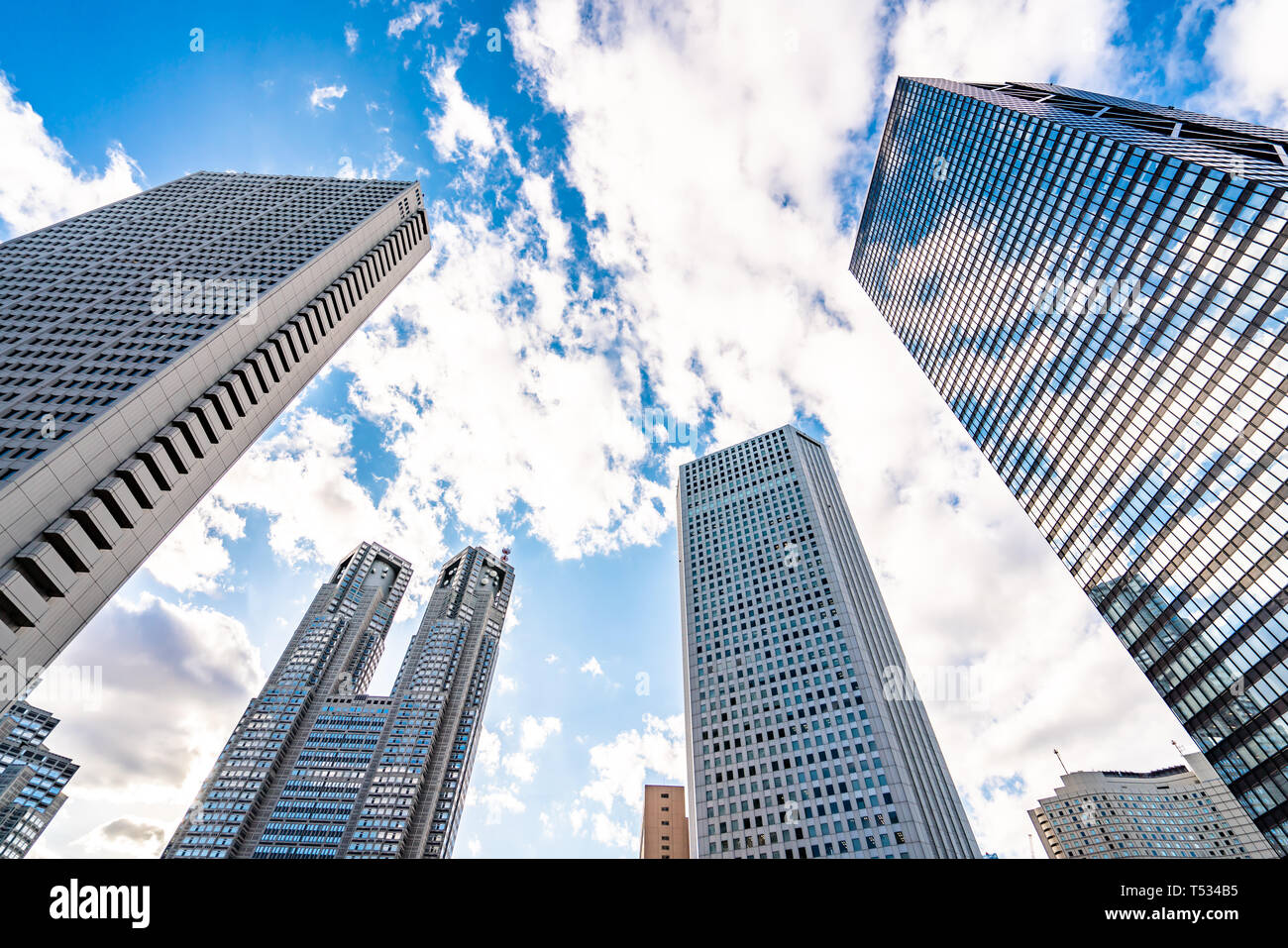 High-rise buildings and blue sky - Shinjuku, Tokyo, Japan Stock Photo ...