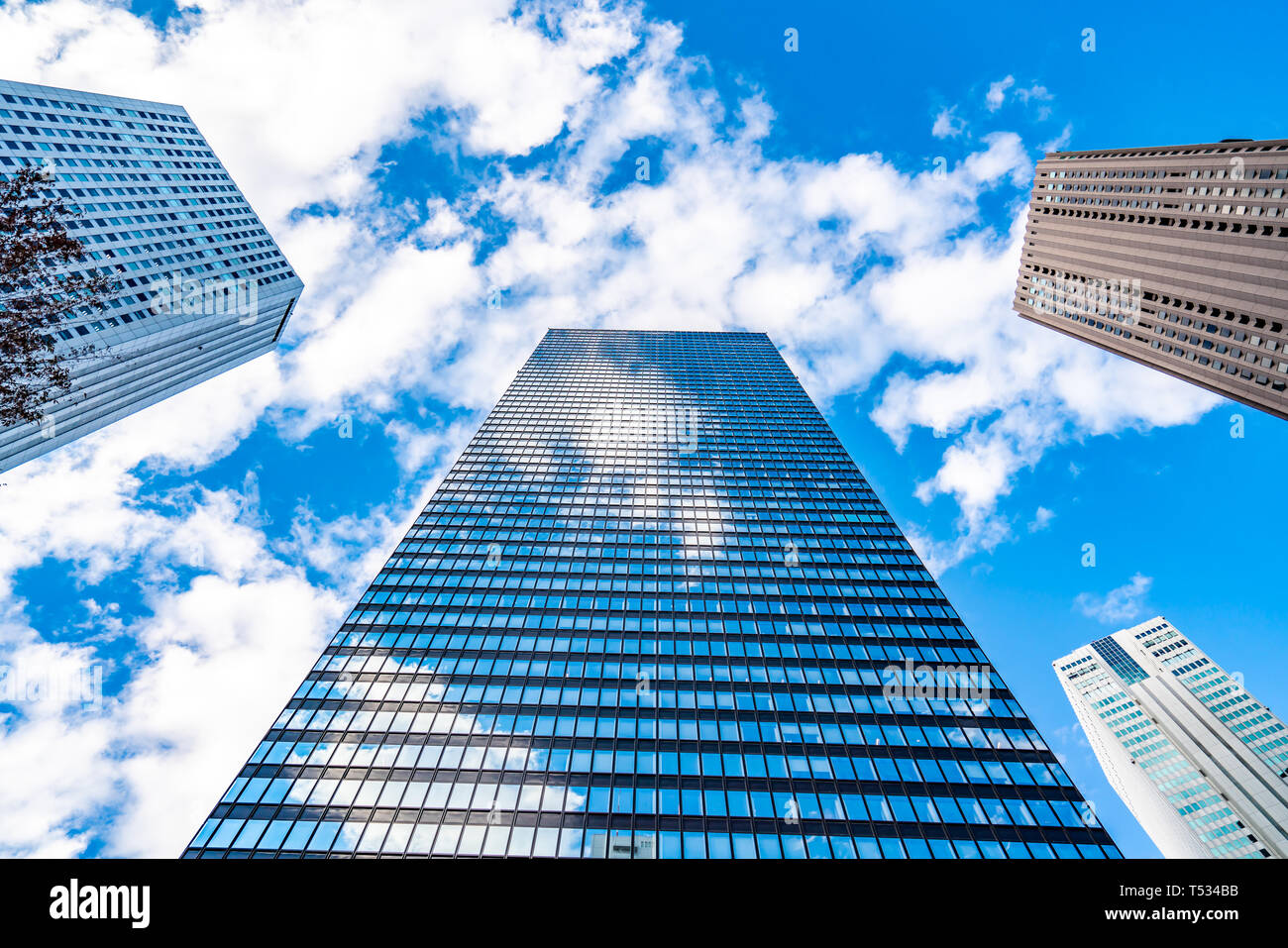 High-rise buildings and blue sky - Shinjuku, Tokyo, Japan Stock Photo ...