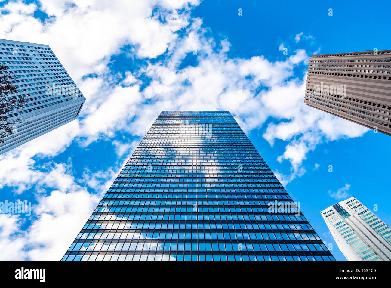 High-rise buildings and blue sky - Shinjuku, Tokyo, Japan Stock Photo ...