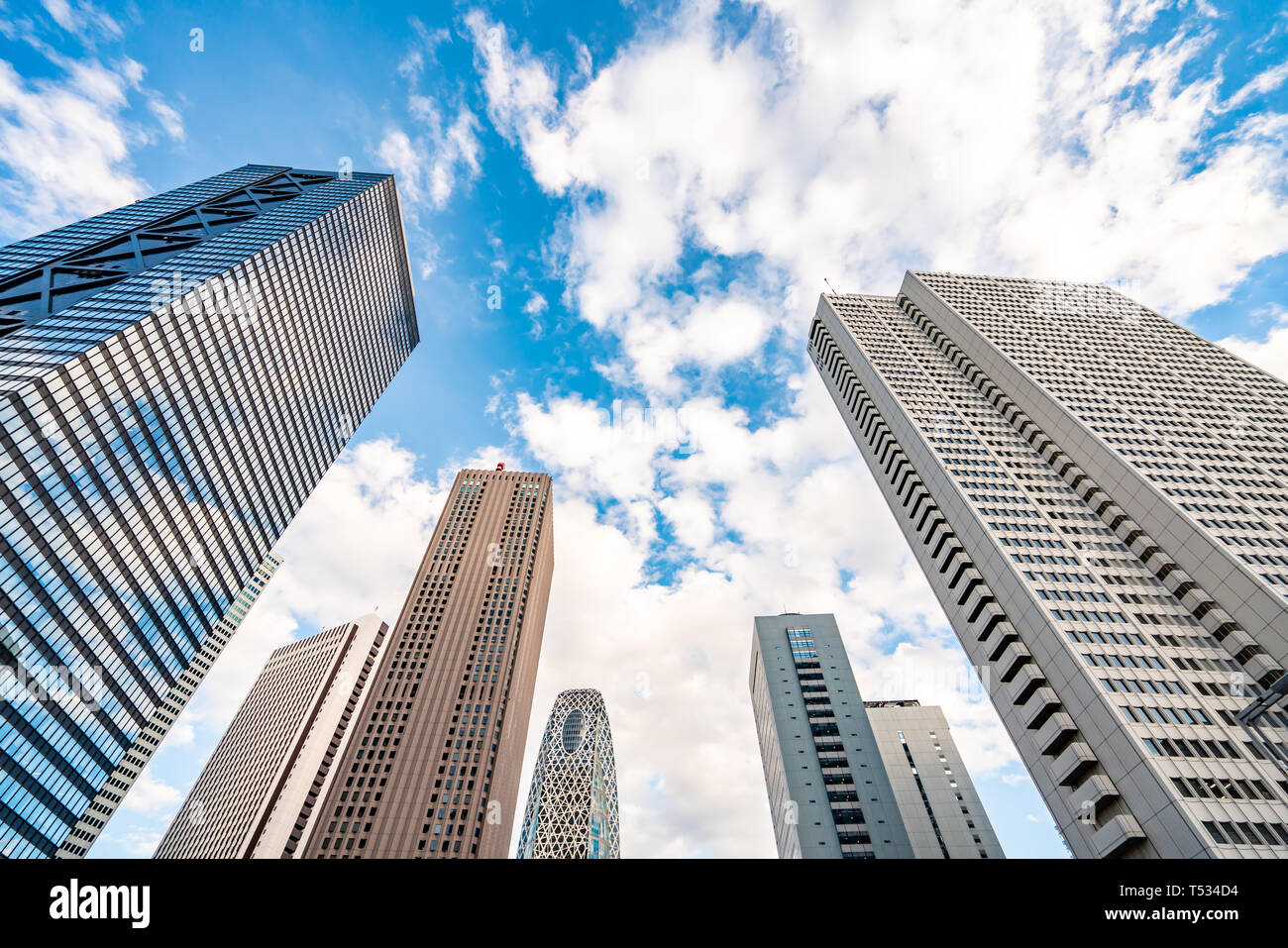 High-rise buildings and blue sky - Shinjuku, Tokyo, Japan Stock Photo ...