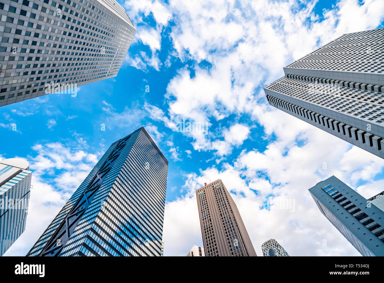 High-rise buildings and blue sky - Shinjuku, Tokyo, Japan Stock Photo ...