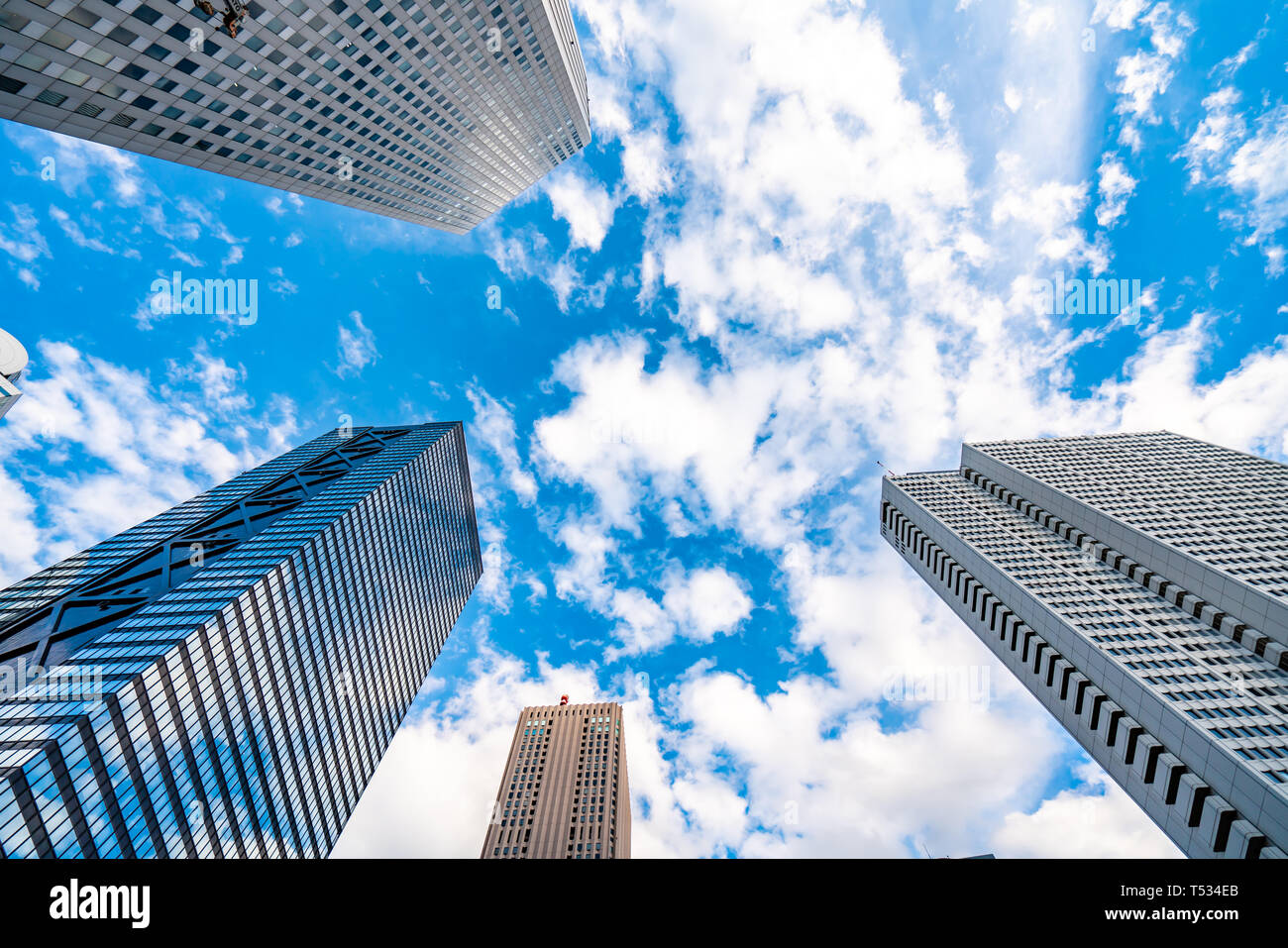 High-rise buildings and blue sky - Shinjuku, Tokyo, Japan Stock Photo ...