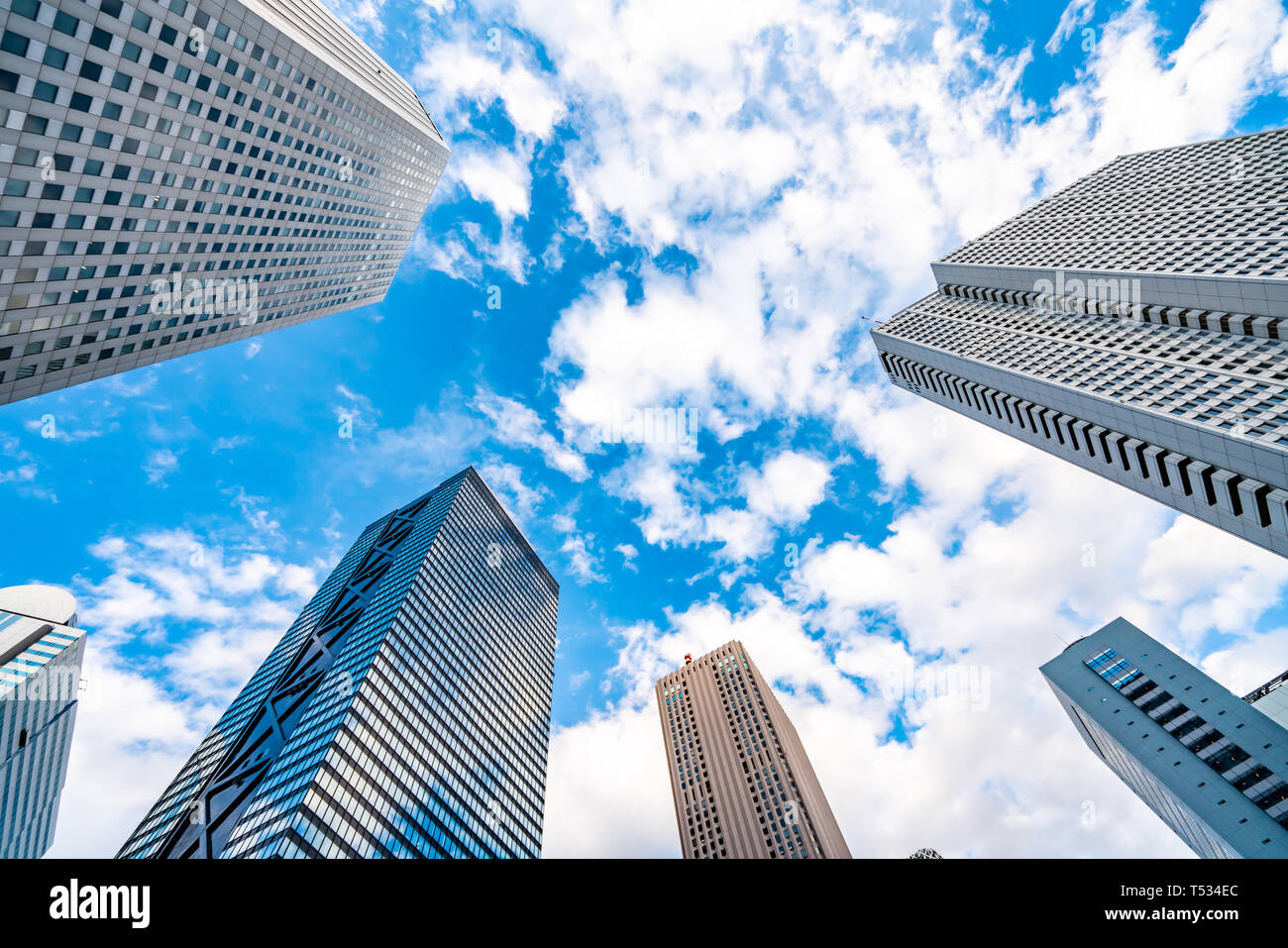 High-rise buildings and blue sky - Shinjuku, Tokyo, Japan Stock Photo ...