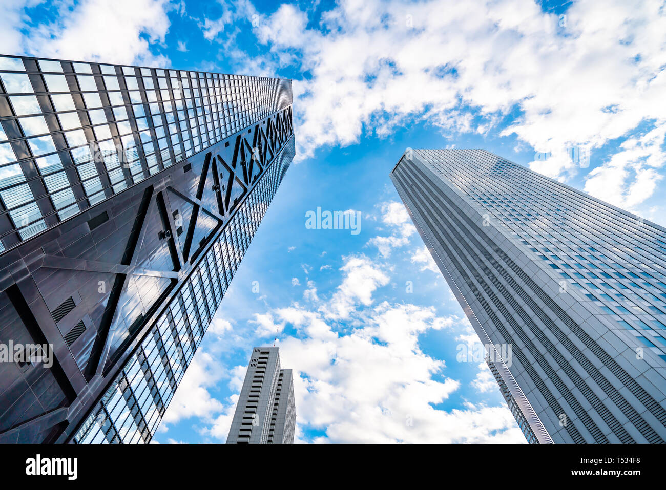 High-rise buildings and blue sky - Shinjuku, Tokyo, Japan Stock Photo ...