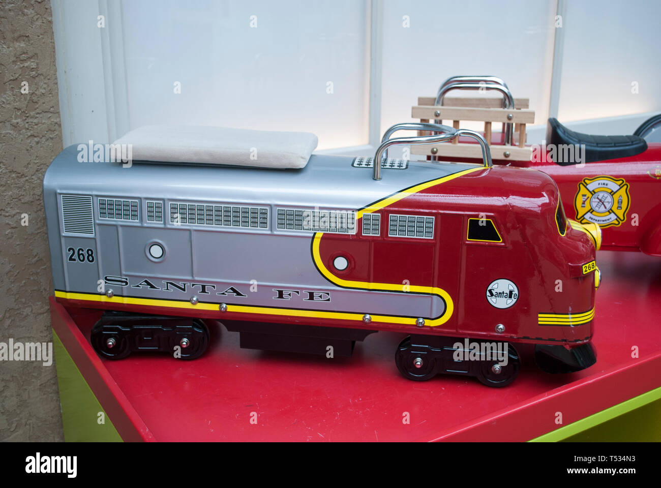 Vintage toys close up. Train, airplane, sport car, gas station Stock ...