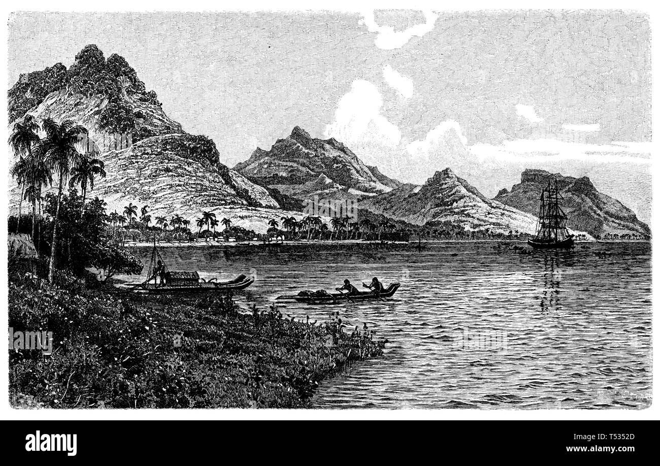 Huahine Island in the Tahiti Archipelago, anonym 1897 Stock Photo - Alamy