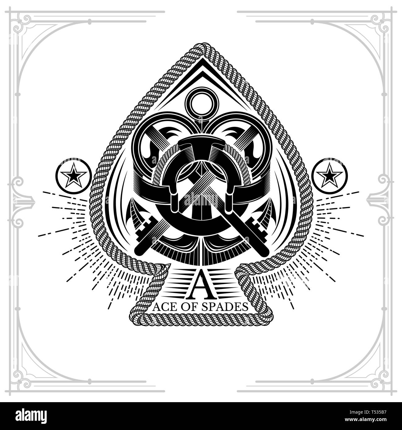 Ace of spades form with shield with anchor and crossed keys inside ...