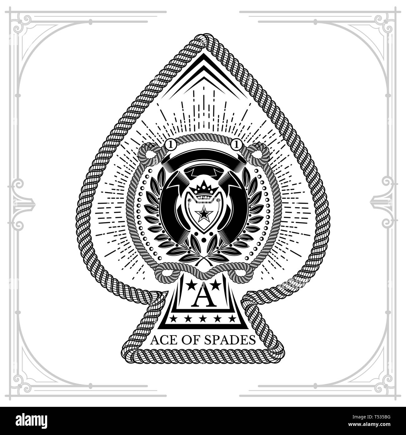 Ace of spades form with shield with crown between laurel wreath, cord ...