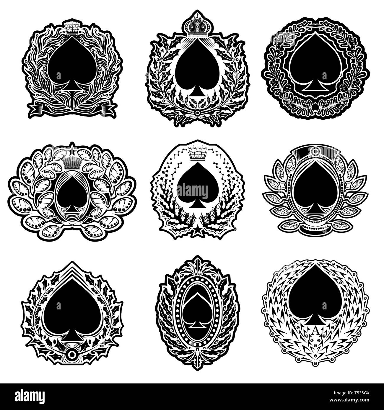 Set of spades for ace of spades or t-shirt print in vintage style on ...
