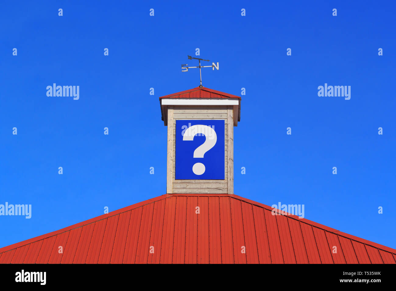 Question mark sign on tourist information center roof peak Stock Photo ...