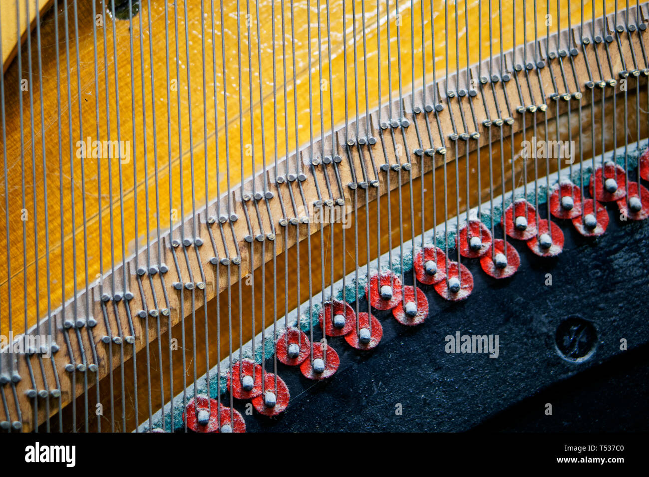 String tension mechanism in an old retro piano. Sound technology ...