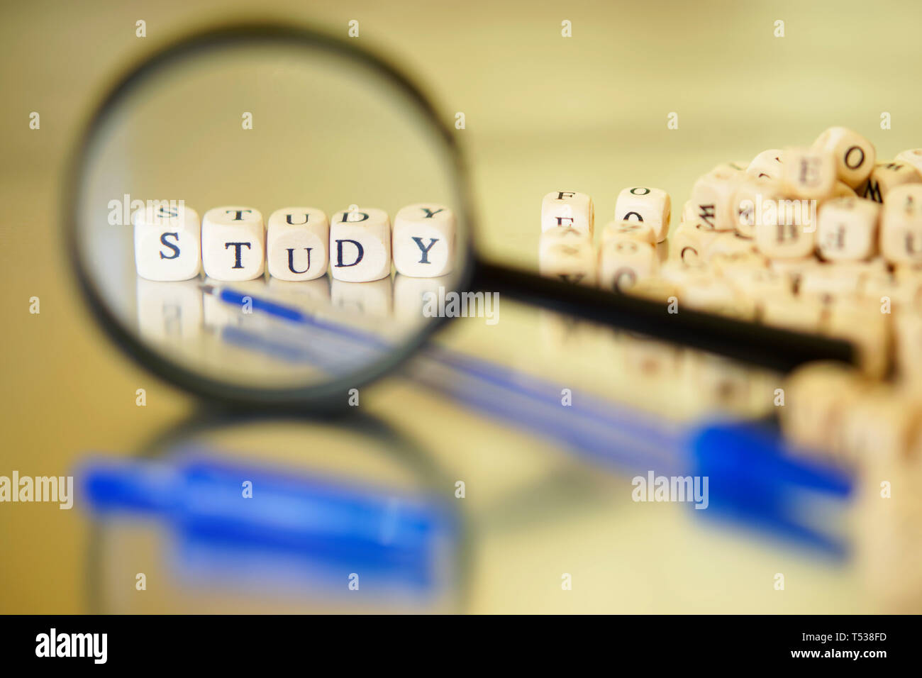 Inscription Study, lined with cubes. A look through a magnifying glass ...