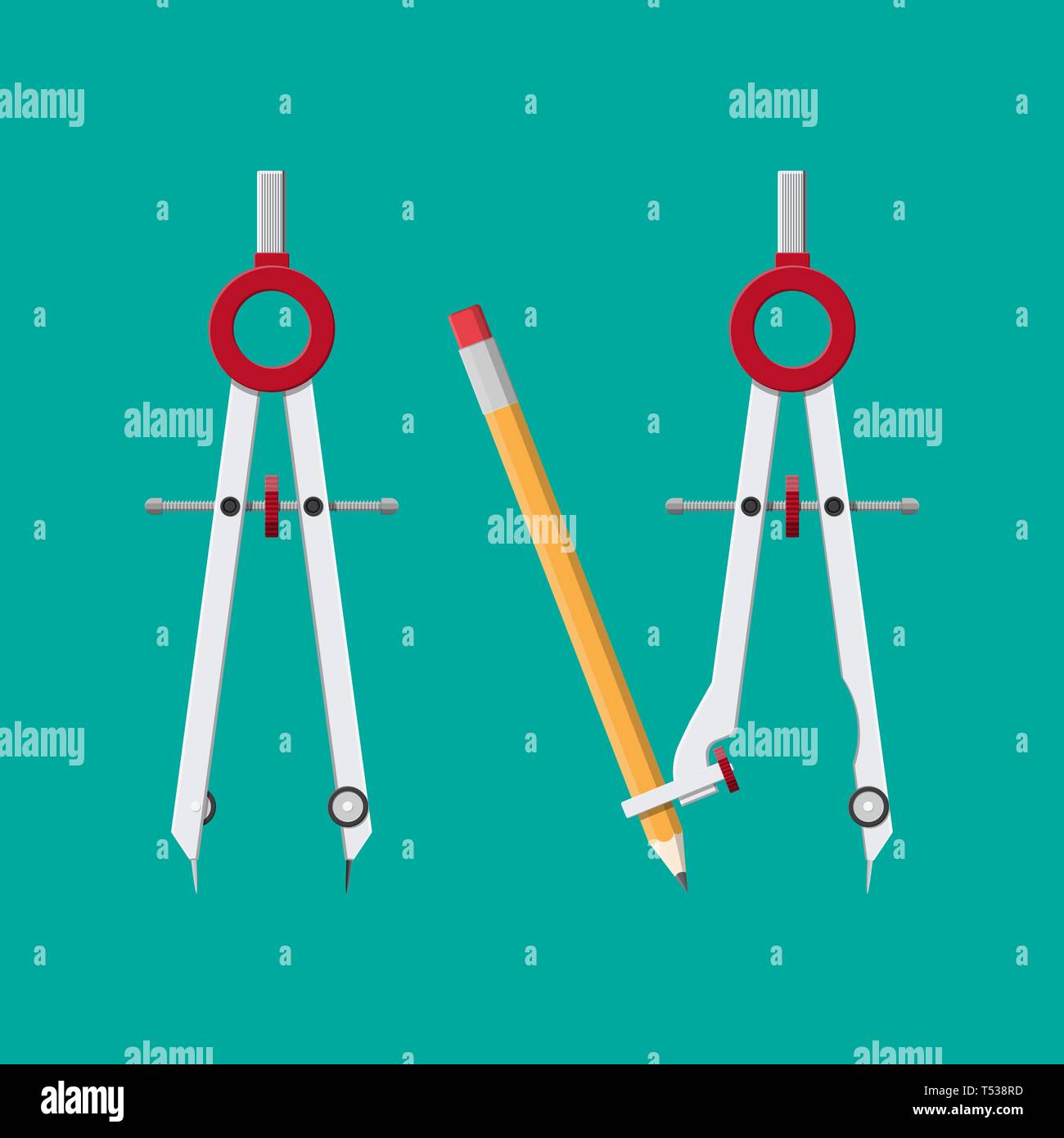 Metalic drawing compass. Divider caliper with attached pencil for ...