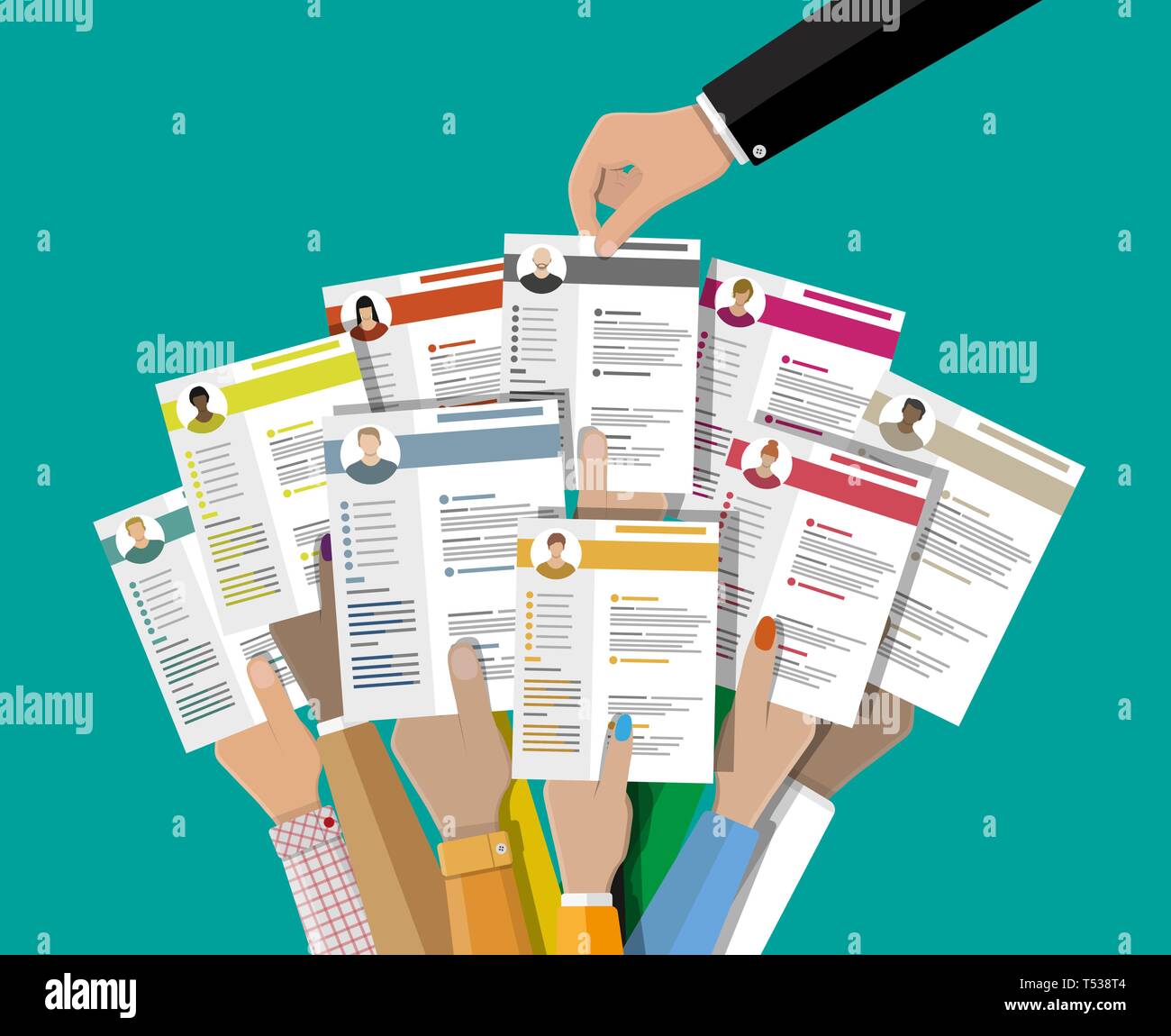 Hands holding cv resume documents. Manager chooses the right candidate ...