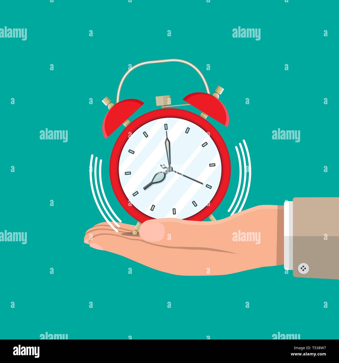Hand with red alarm clock. Control strategy and tasks, business ...