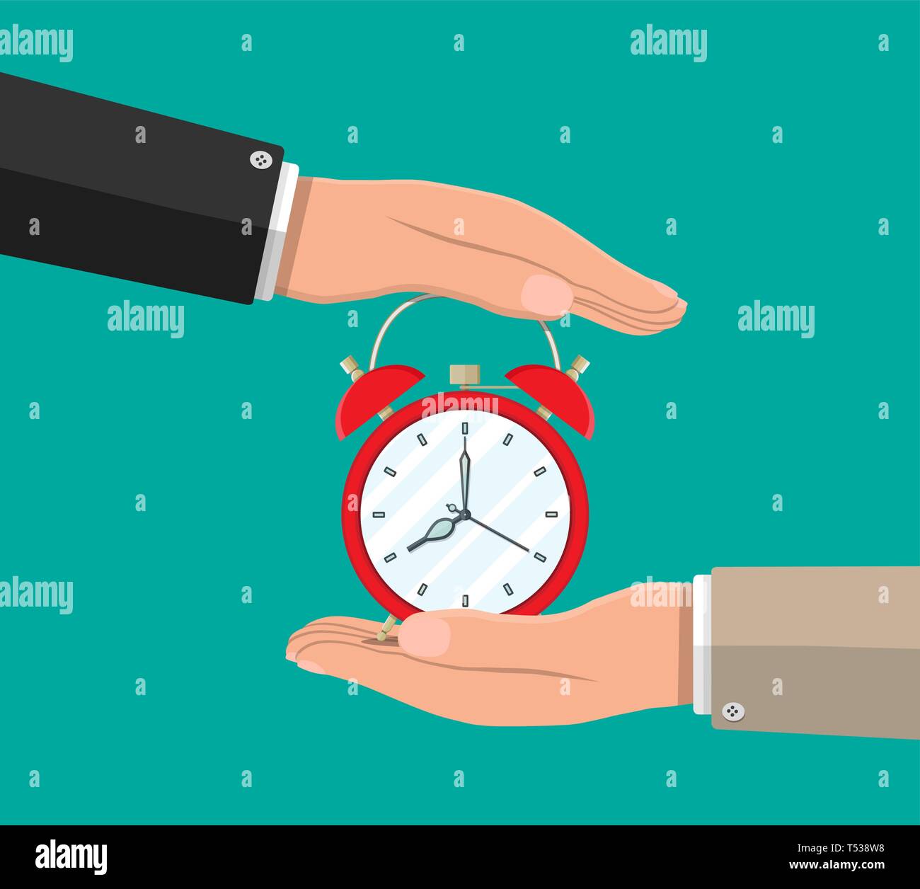 Hand with red alarm clock. Control strategy and tasks, business ...