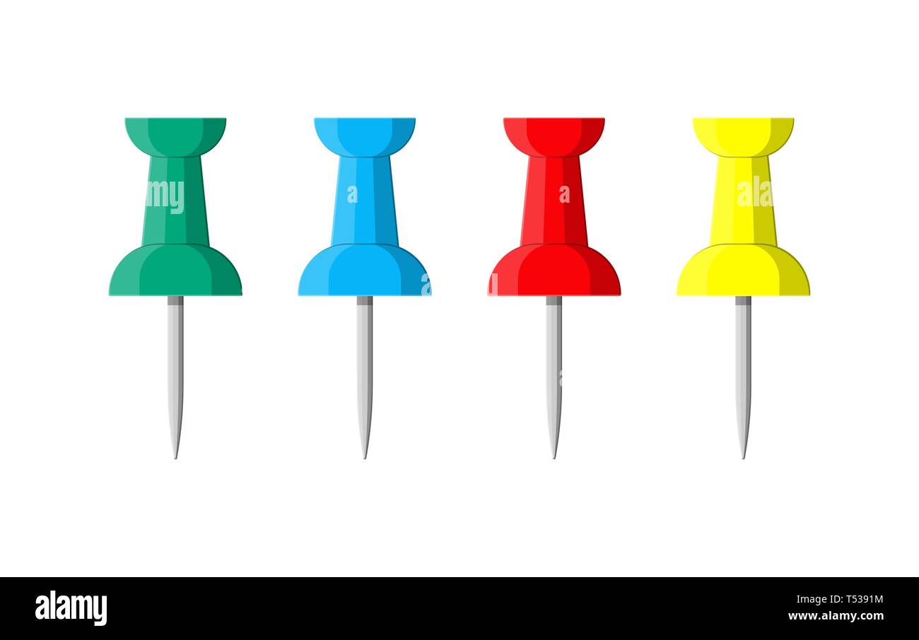 Set of color push pins. Plastic pushpin, thumbtack. Tools for education ...