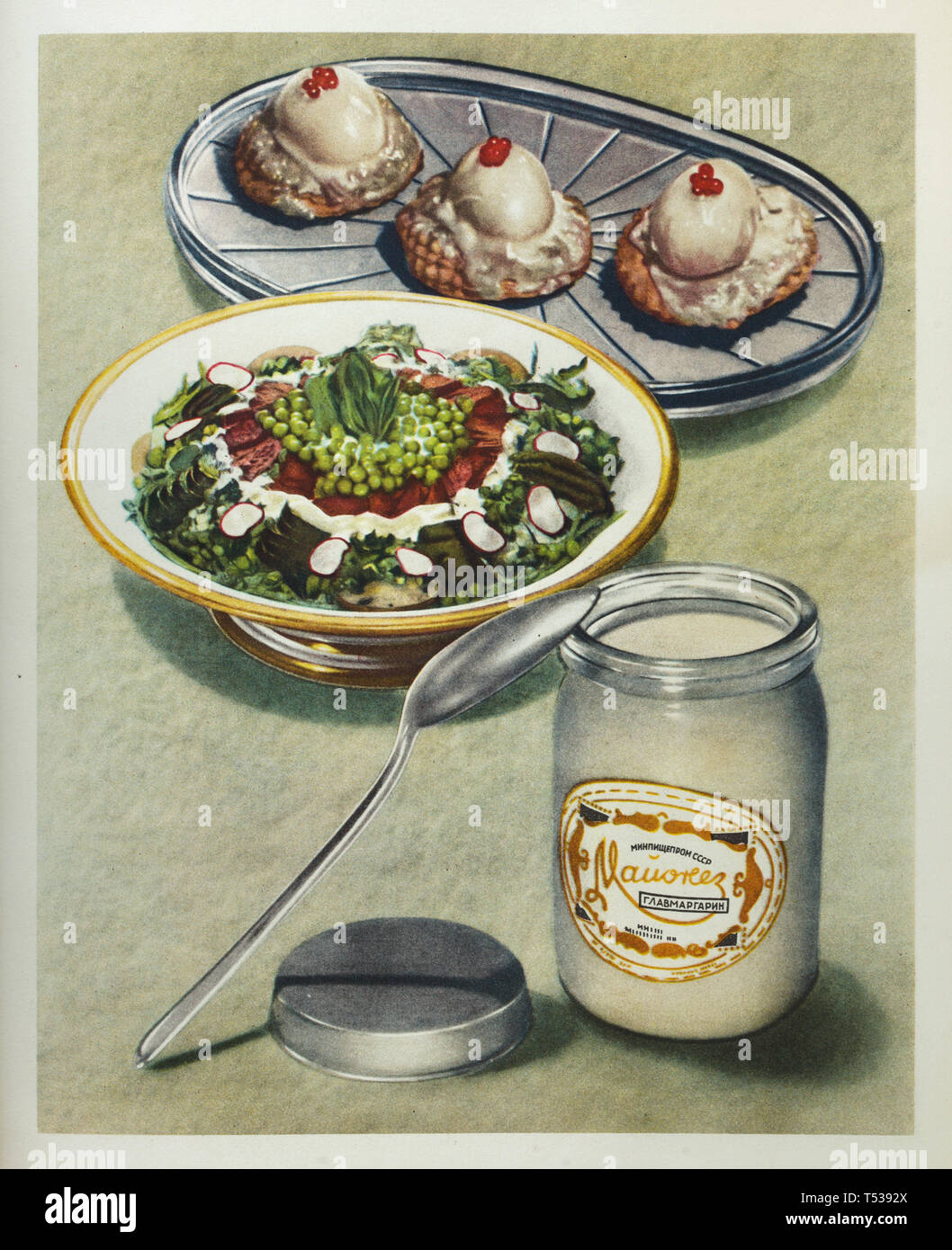 Soviet mayonnaise and meals dressed with mayonnaise depicted in the ...