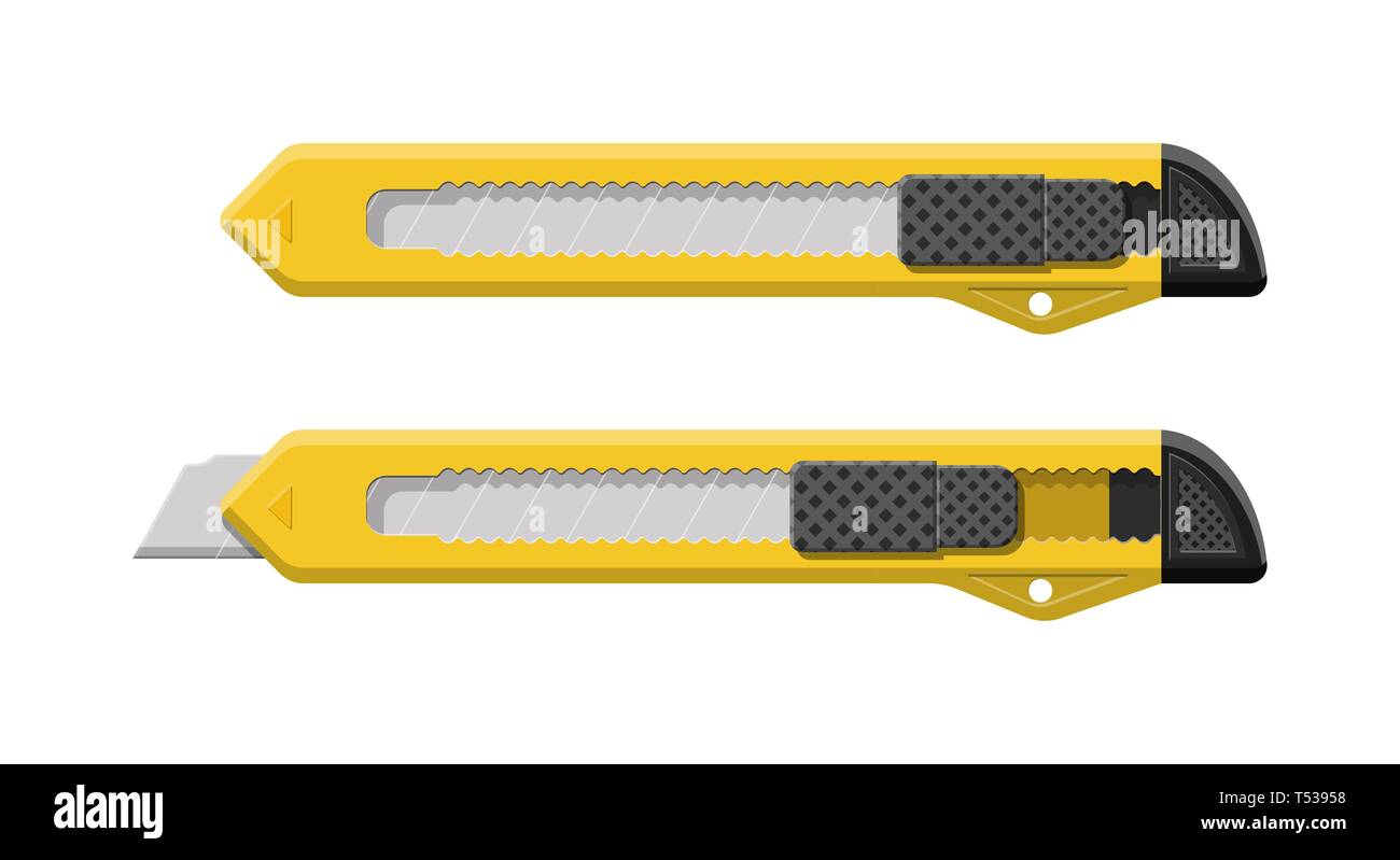 Yellow box cutter instrument isolated on white. Snap-off blade ...