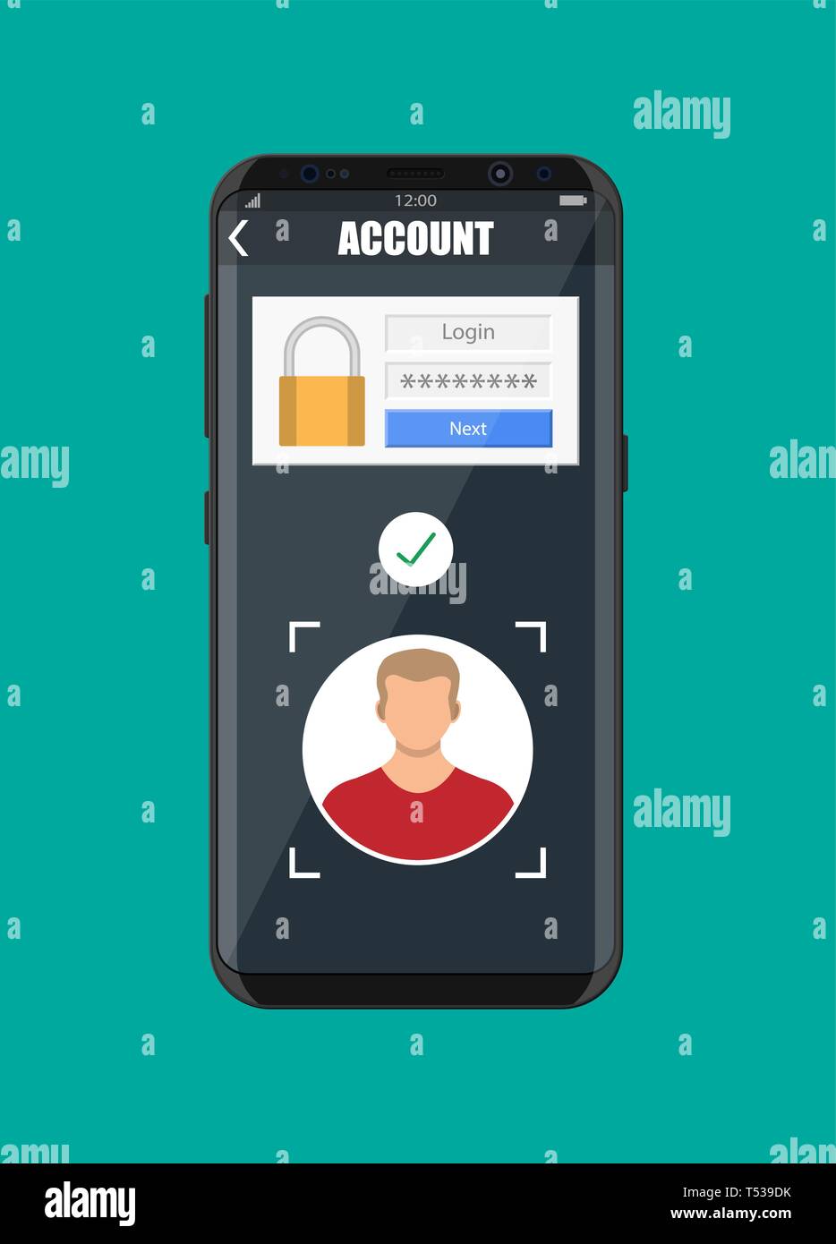 Smartphone unlocked by face recognition. Mobile phone security ... Smartphone unlocked by face recognition. Mobile phone security ...