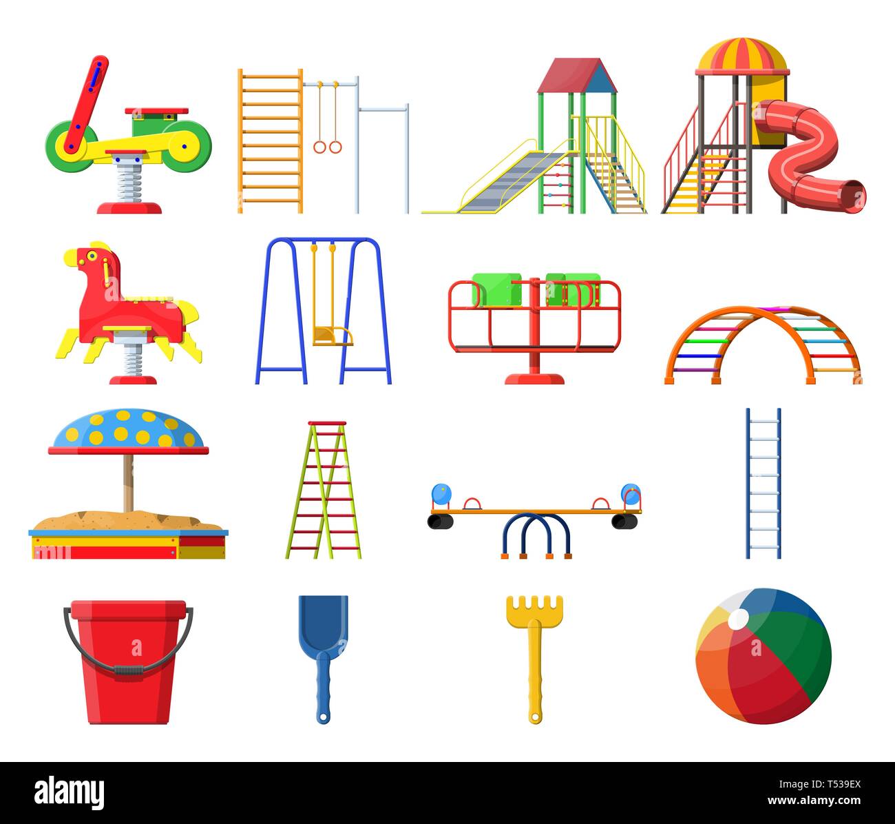 Kids playground kindergarten set. Urban child amusement. Slide ladder ...