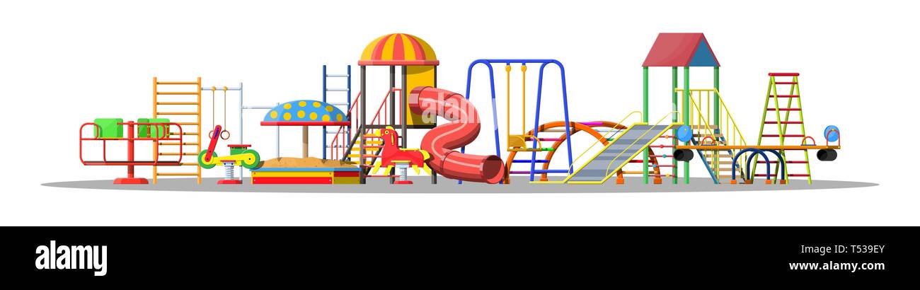 Kids playground kindergarten set. Urban child amusement. Slide ladder ...