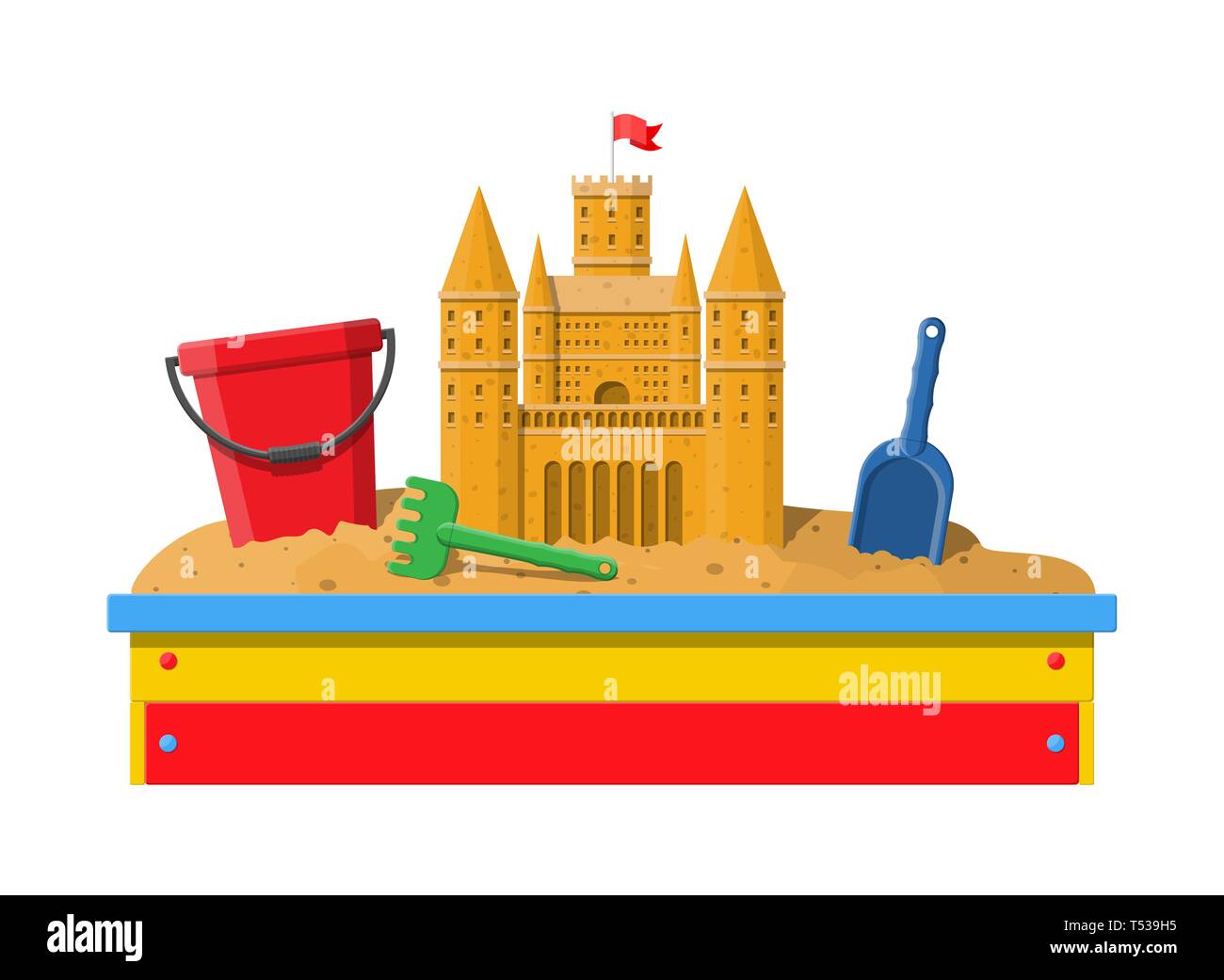 Wooden childrens sandbox for games. Sandbox with seats. Sand castle ...