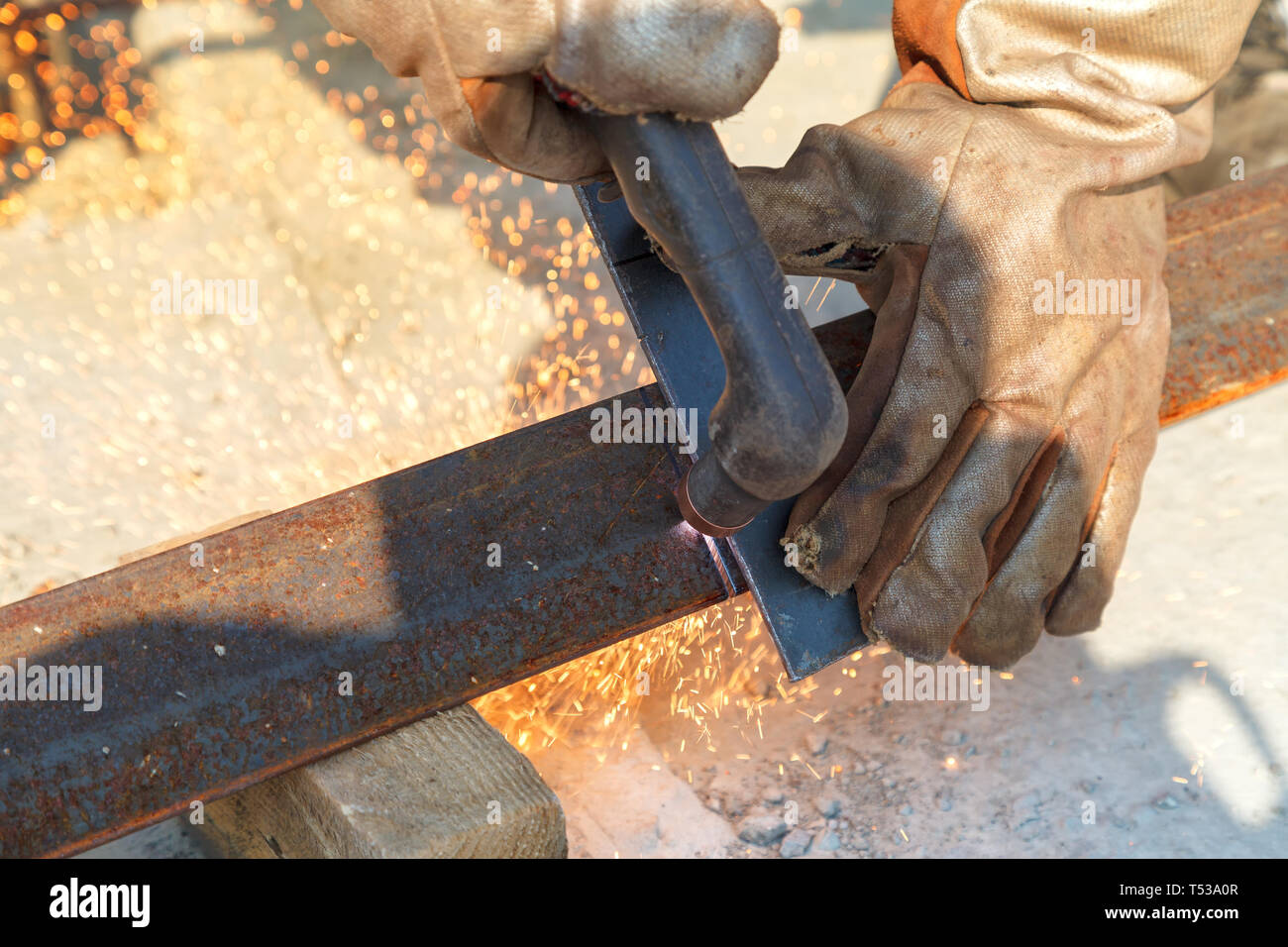 Plasma cutting for workpieces. Sparks during cutting of metal manual ...