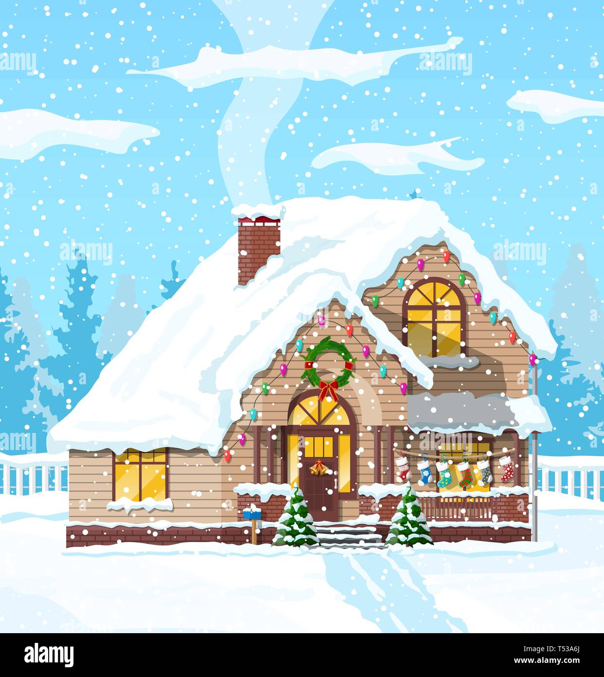 Fence in snow winter Stock Vector Images - Alamy