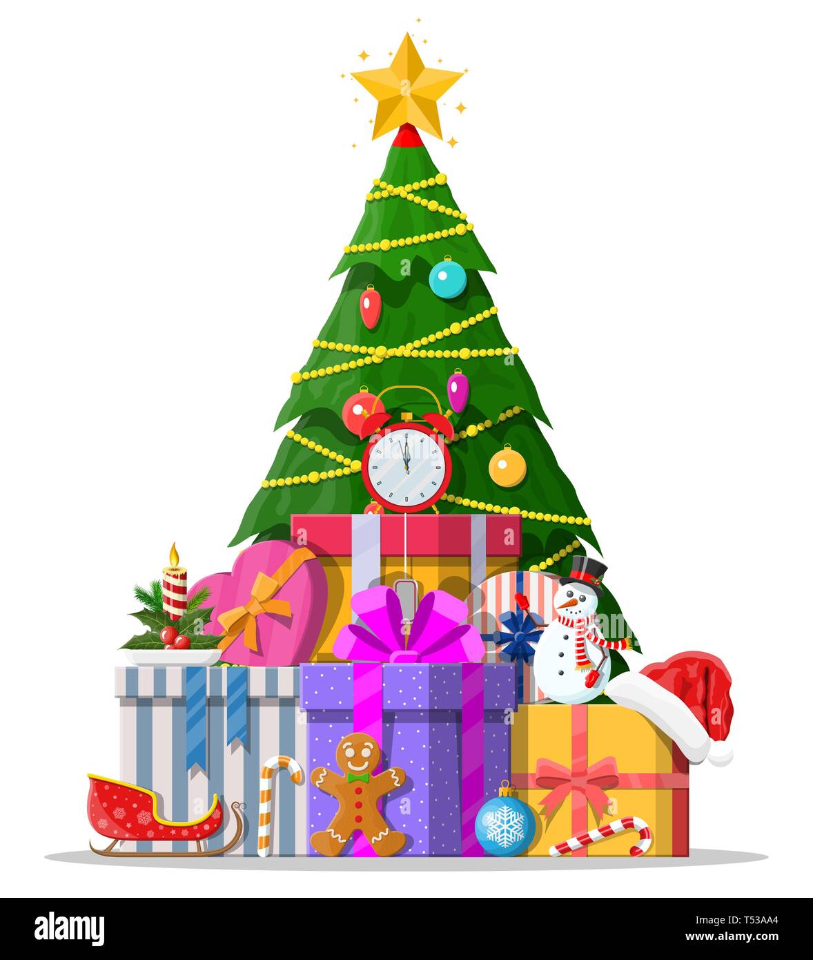 Christmas Tree With Presents And Lights Clip Art