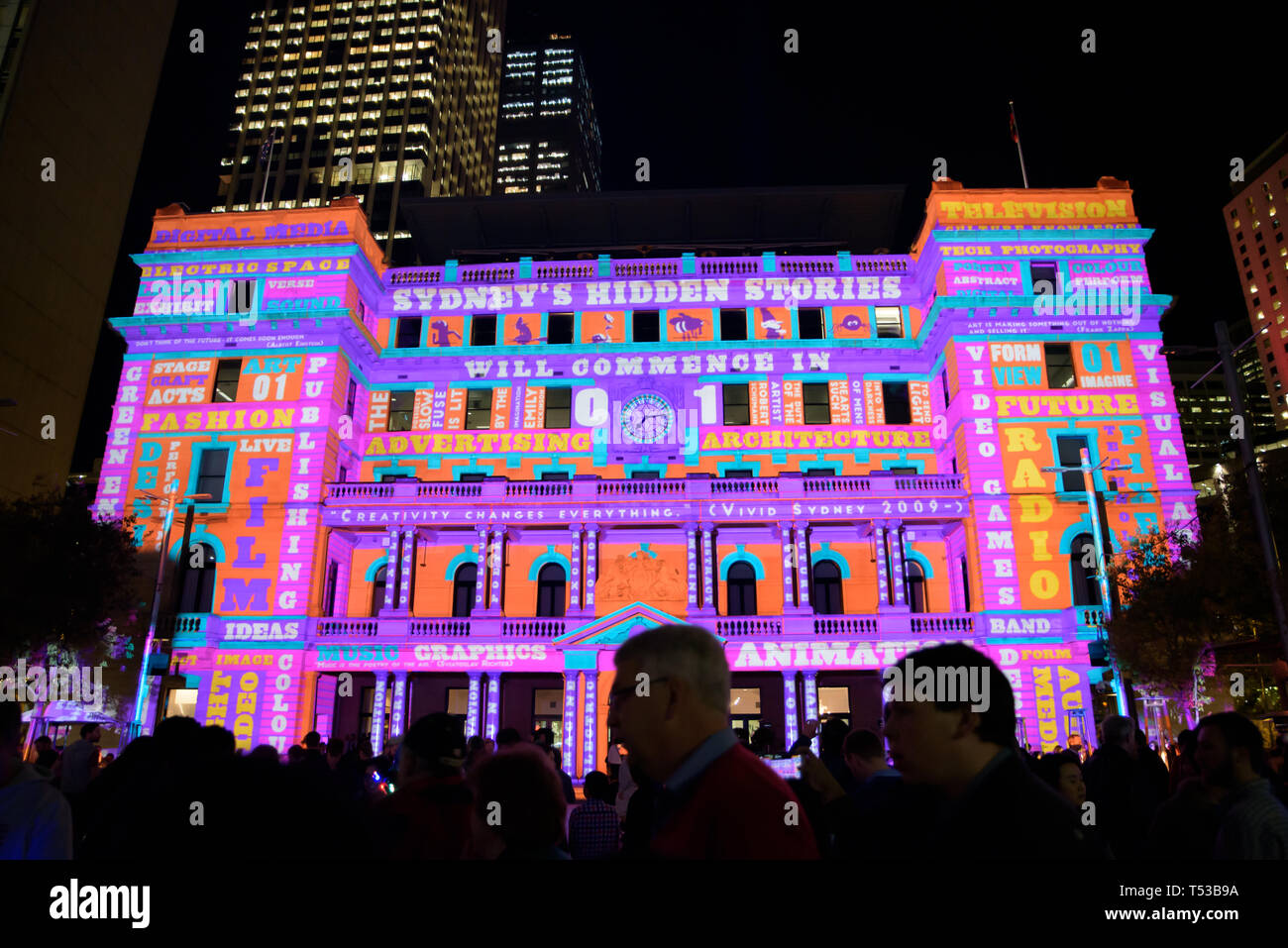 The light projection on Customs House for Vivid Sydney Festival Stock ...