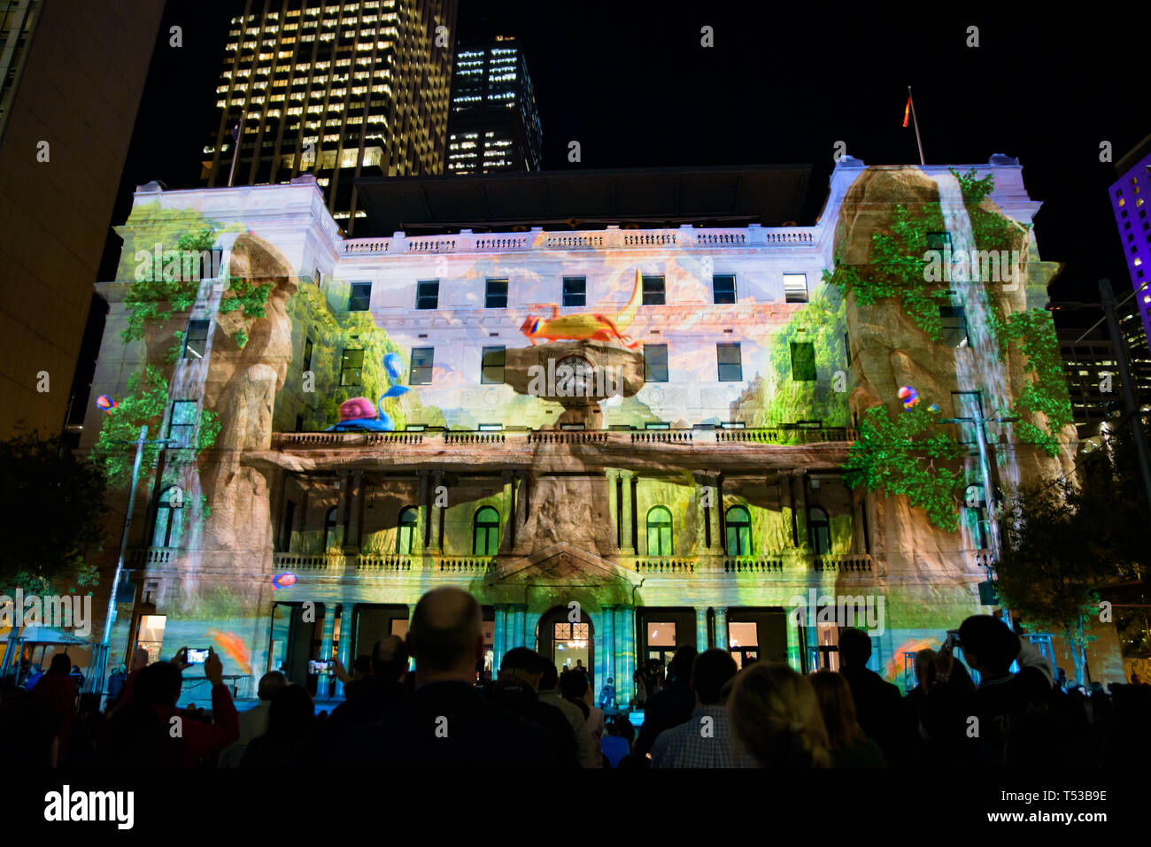 The light projection on Customs House for Vivid Sydney Festival Stock ...