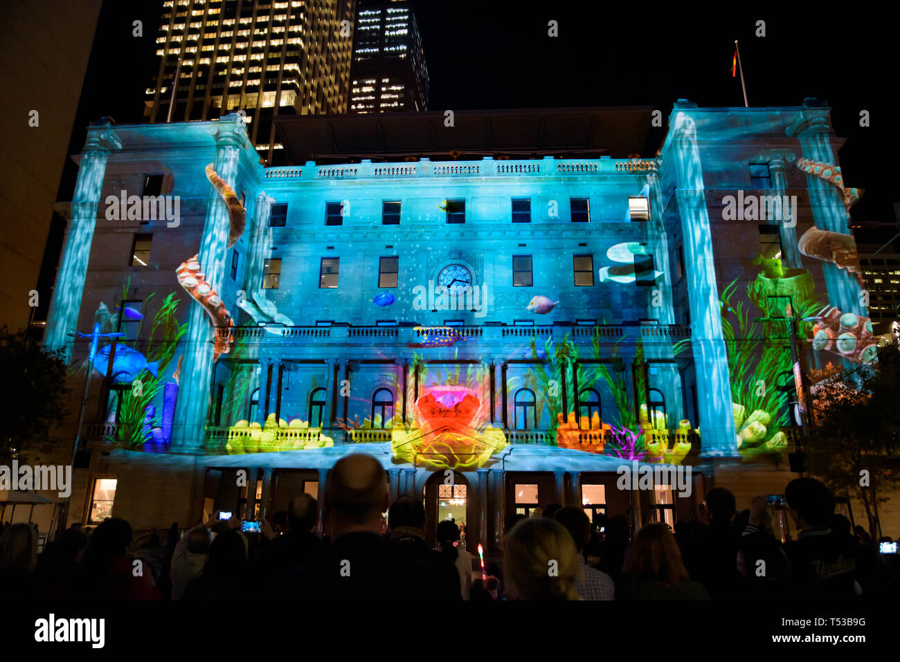 The light projection on Customs House for Vivid Sydney Festival Stock ...