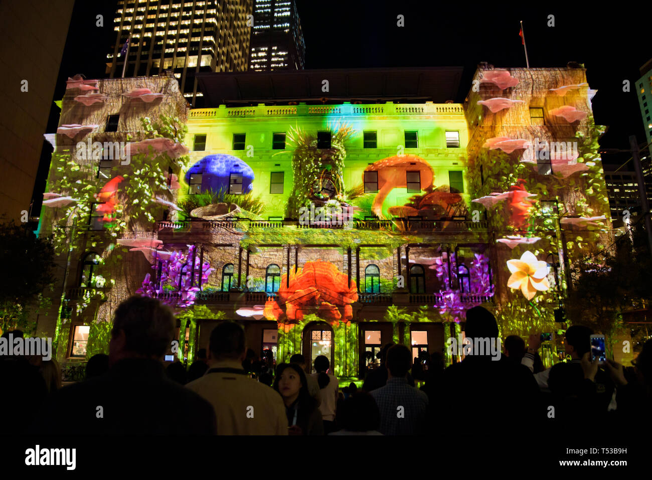The light projection on Customs House for Vivid Sydney Festival Stock ...
