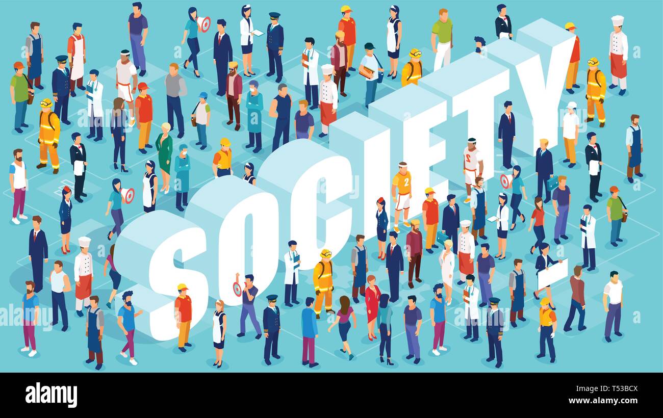 Professional society concept. Isometric vector of people of different ...