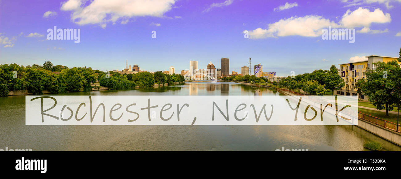 Rochester, New York, USA skyline viewed from the south at dusk with the ...